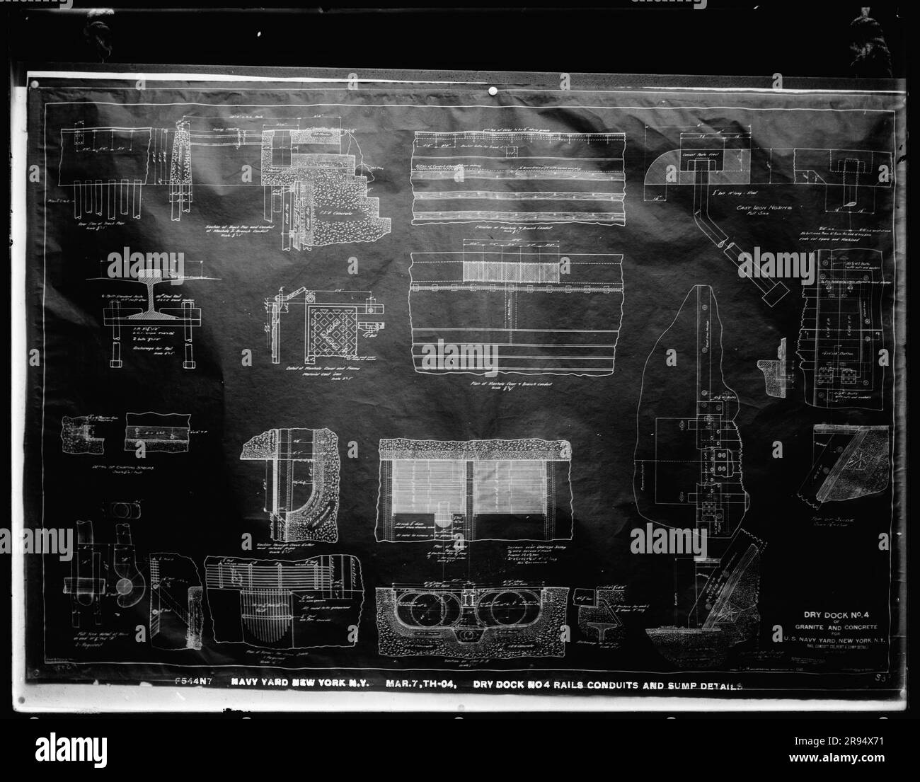 Dry Dock No. 4, Rails Conduits and Sump Details. Glass Plate Negatives ...