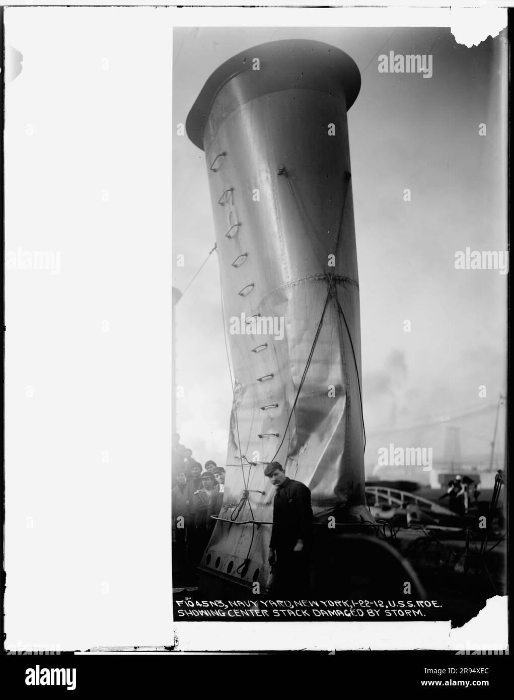 U.S.S. Roe, Showing Center Stack Damaged by Storm. Glass Plate ...