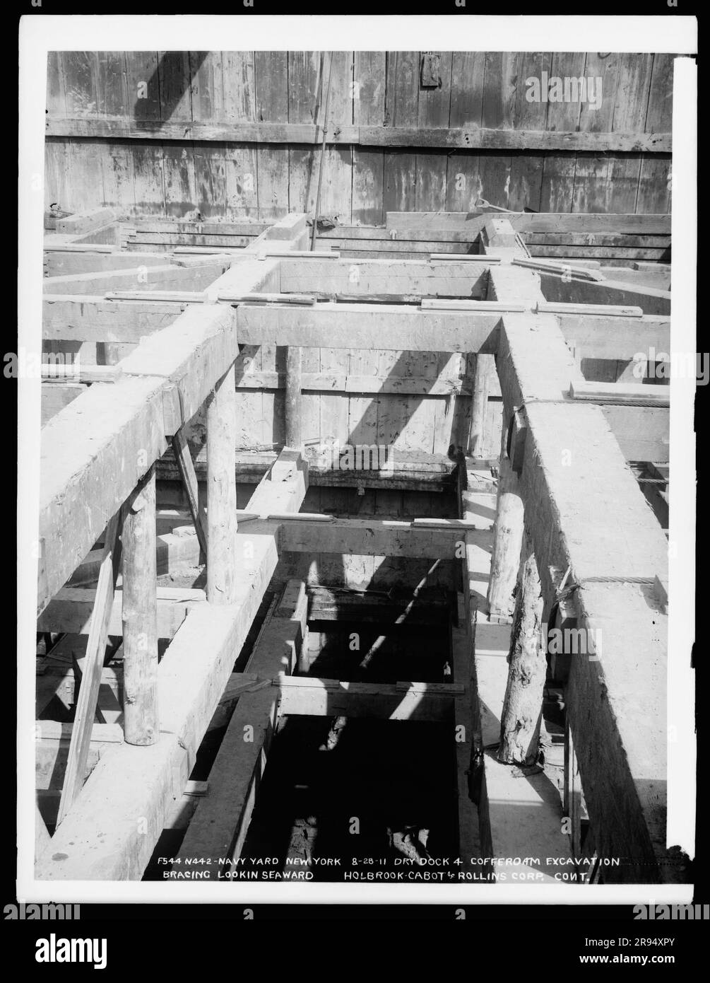 Dry Dock 4, Coffer Dam Excavation Bracing Looking Seaward. Glass Plate ...