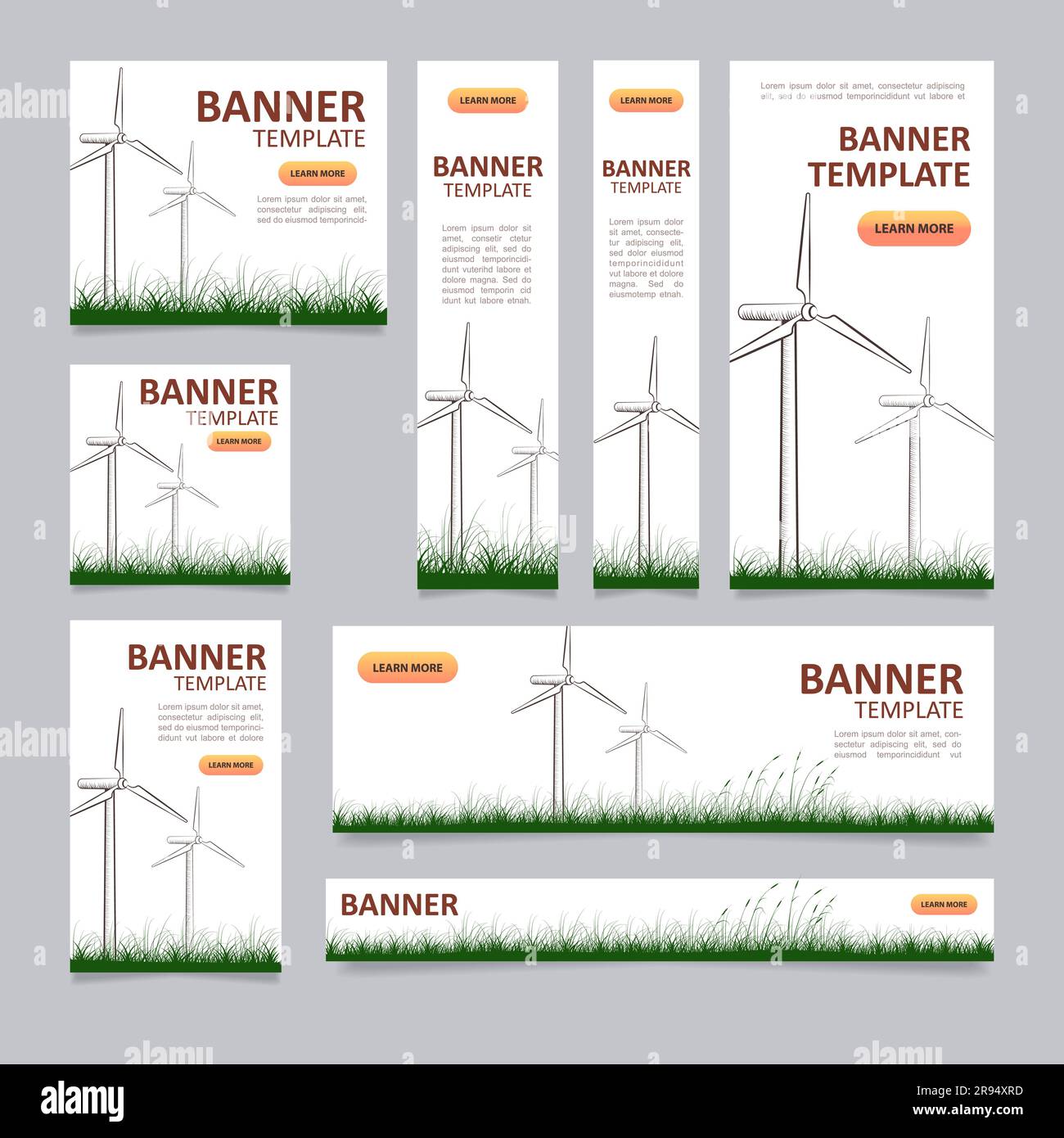 Wind turbines installation web banner design template Stock Vector ...