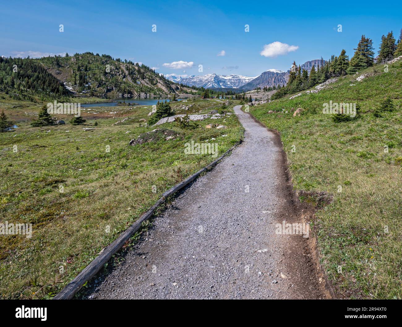 Path at Rock Isle Lake in the high alpine of Sunshine Meadows on the ...