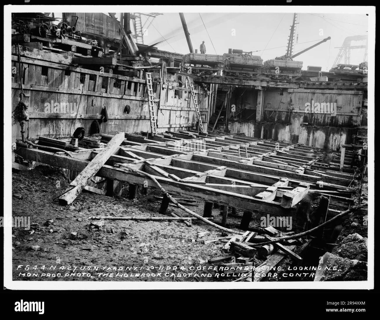 Dry Dock 4, Coffer Dam Bracing, Looking Northeast, Monthly Progress ...