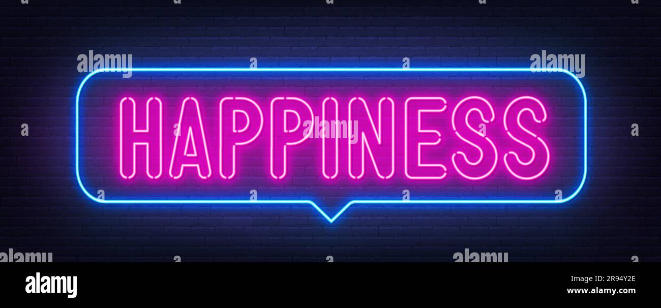 Happiness neon sign in the speech bubble on brick wall background Stock ...
