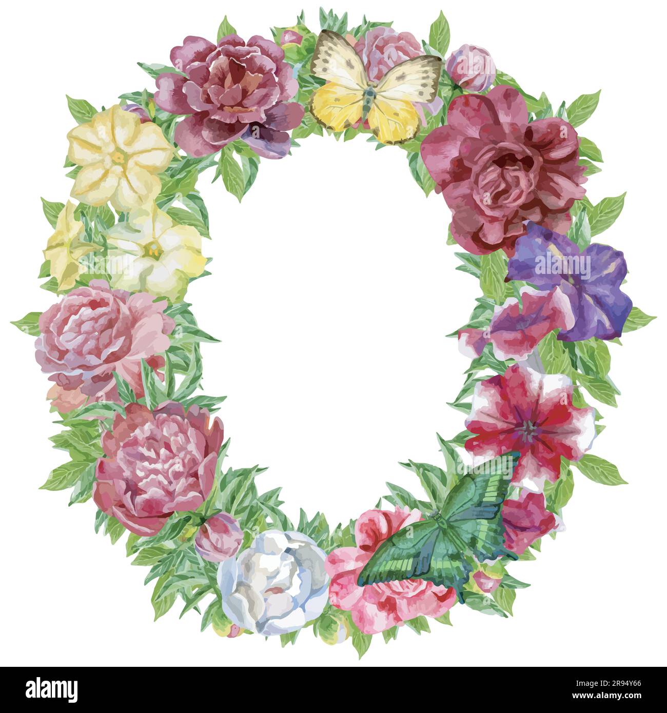 Letter O of watercolor flowers, isolated hand drawn on a white ...