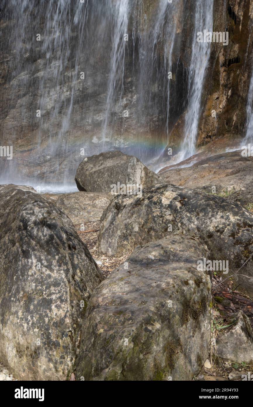 Landscape showing a waterfall Salt del Moli waterfall in Vidra town in ...