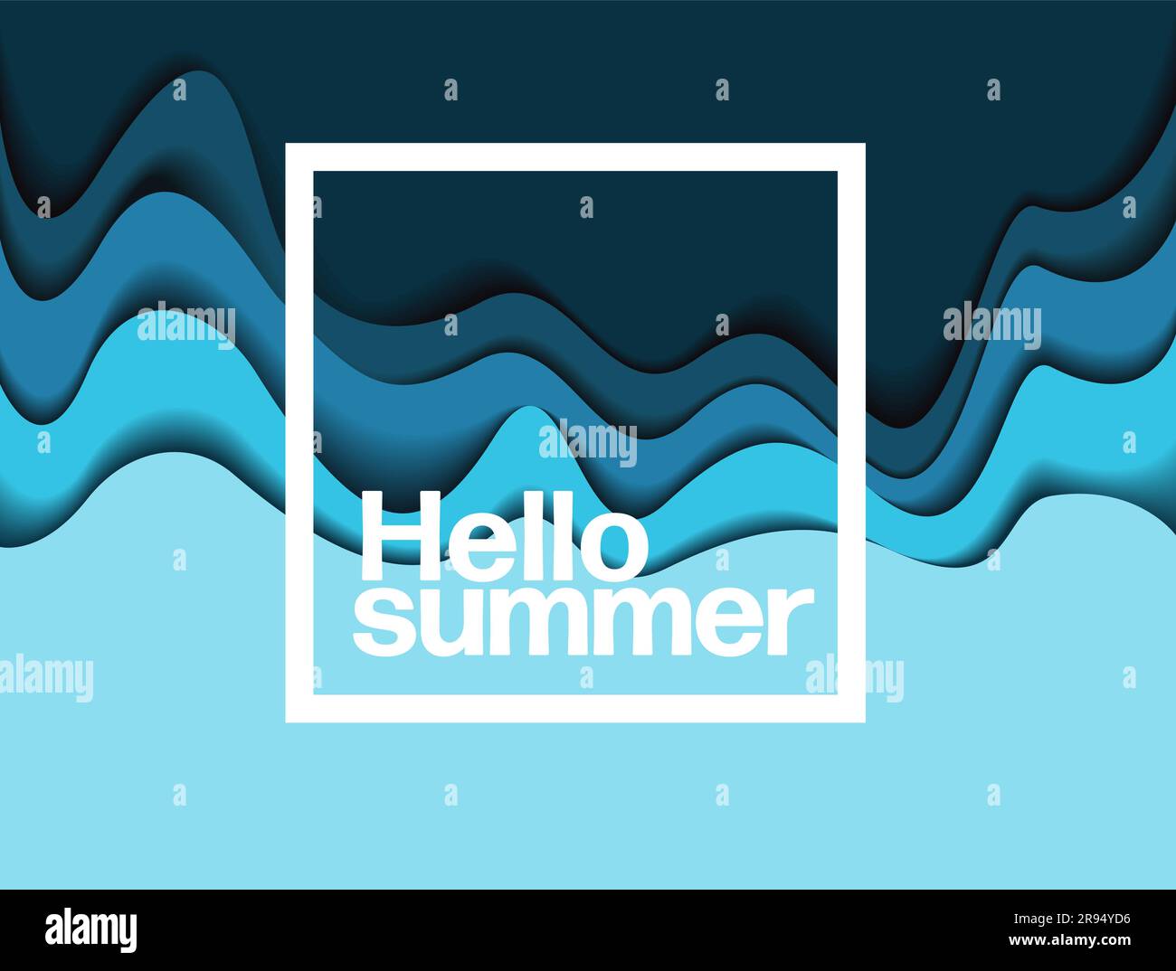 Hello summer - vector simple minimalist summer holiday poster template with abstract paper cur ...