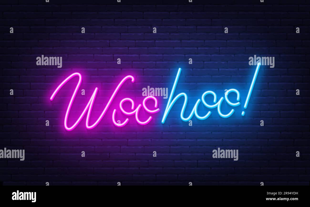 Woohoo neon lettering on brick wall background. Vector illustration ...