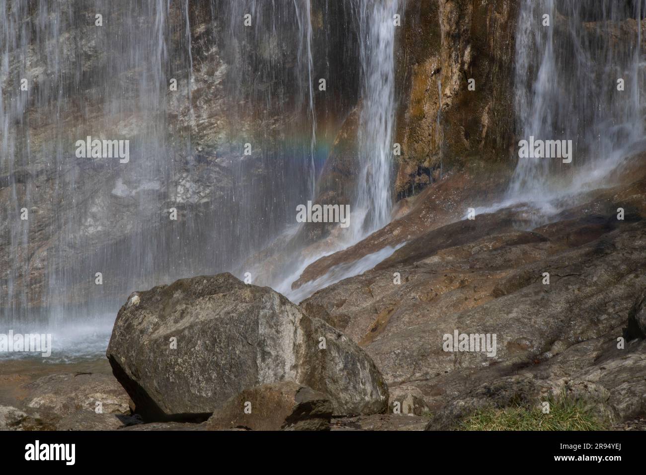 Landscape showing a waterfall Salt del Moli waterfall in Vidra town in ...