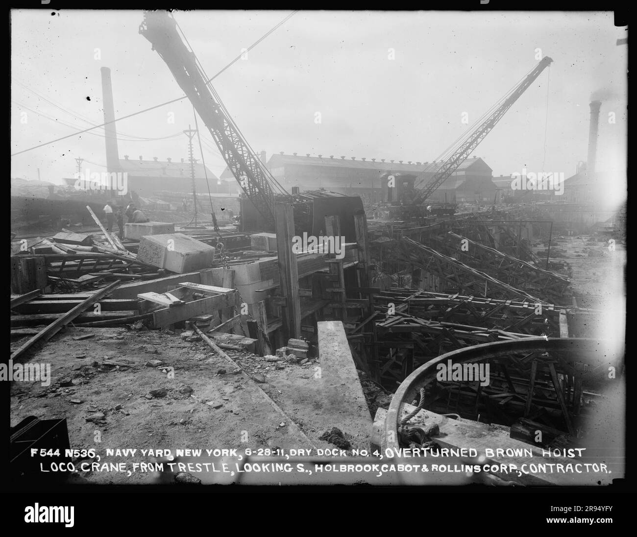 Dry Dock No. 4, Overturned Brown Hoist Locomotive Crane from Trestle ...