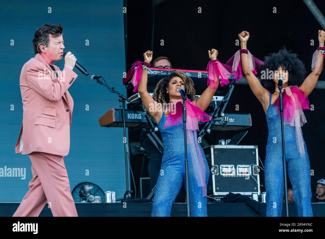 Glastonbury, UK. 24th June, 2023. Rick Astley (with backing singers ...
