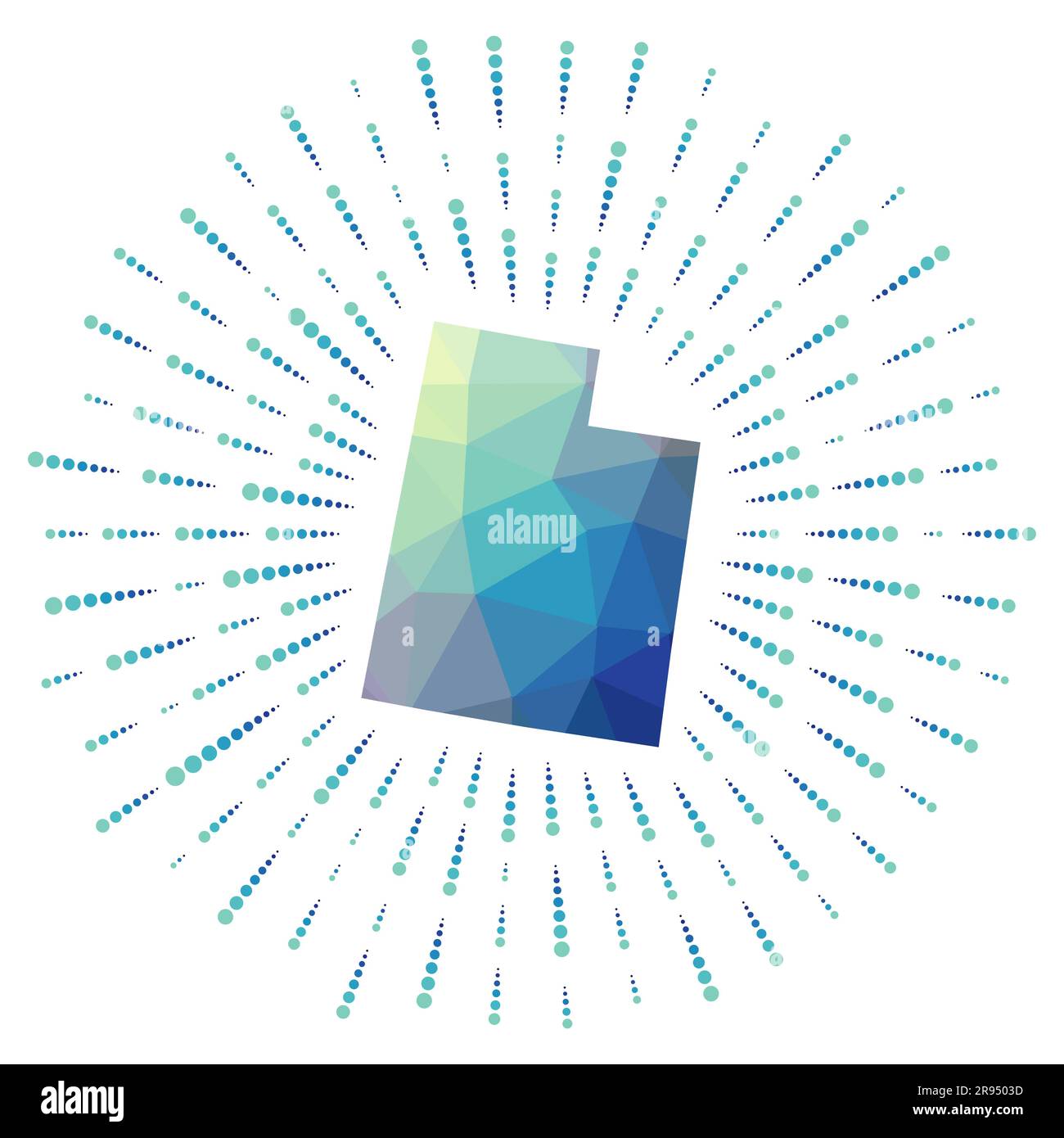 Shape of Utah, polygonal sunburst. Map of the US state with colorful ...