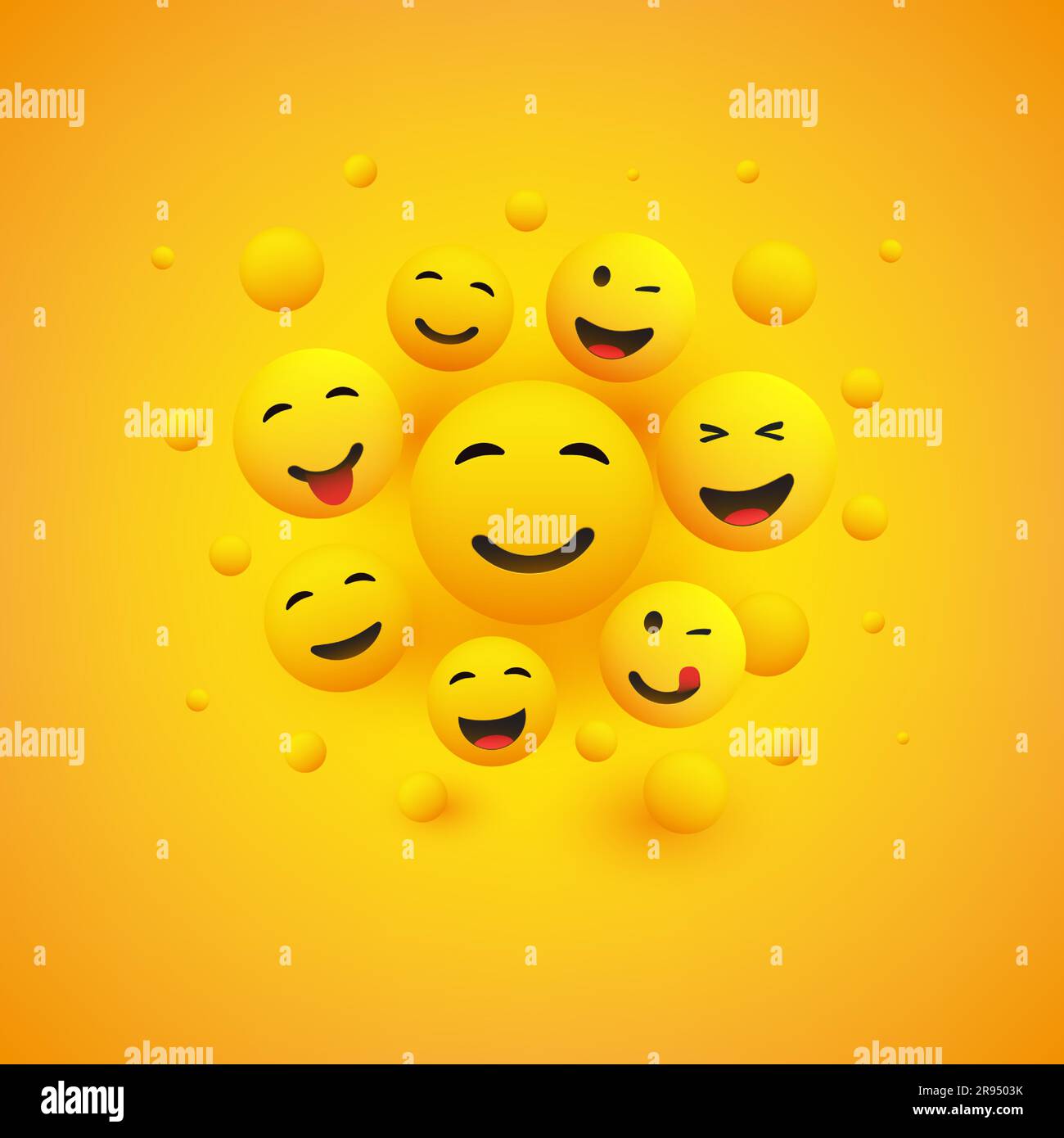 Various Smiling and Laughing Happy Emoticons in Front of a Yellow ...