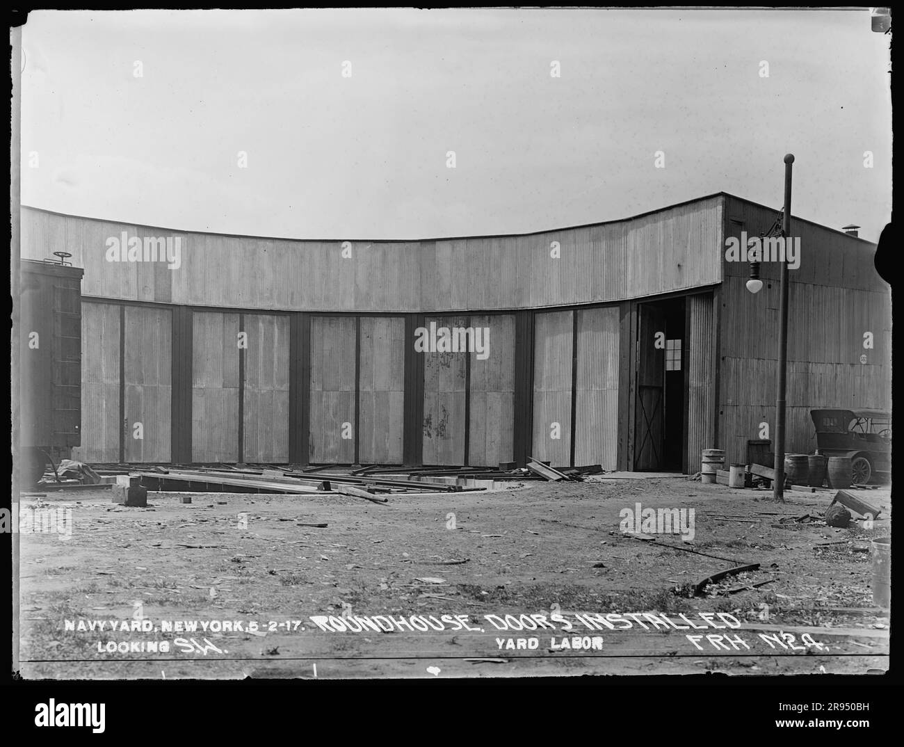 Roundhouse, Doors Installed, Looking Southwest, Yard Labor. Glass Plate ...