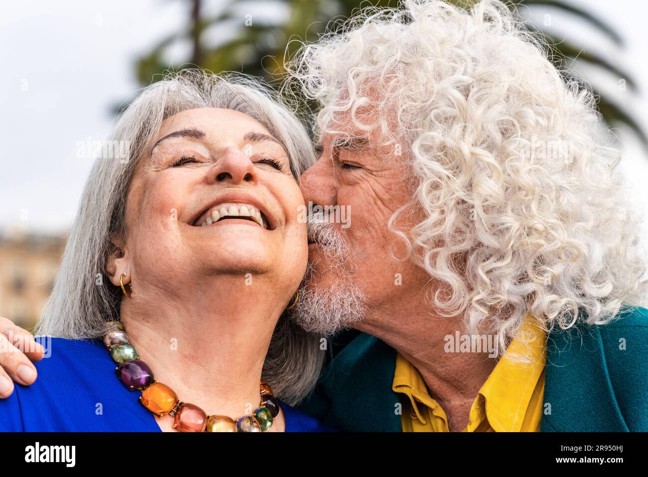 Senior couple of old people dating outdoors - Married elderly man and ...