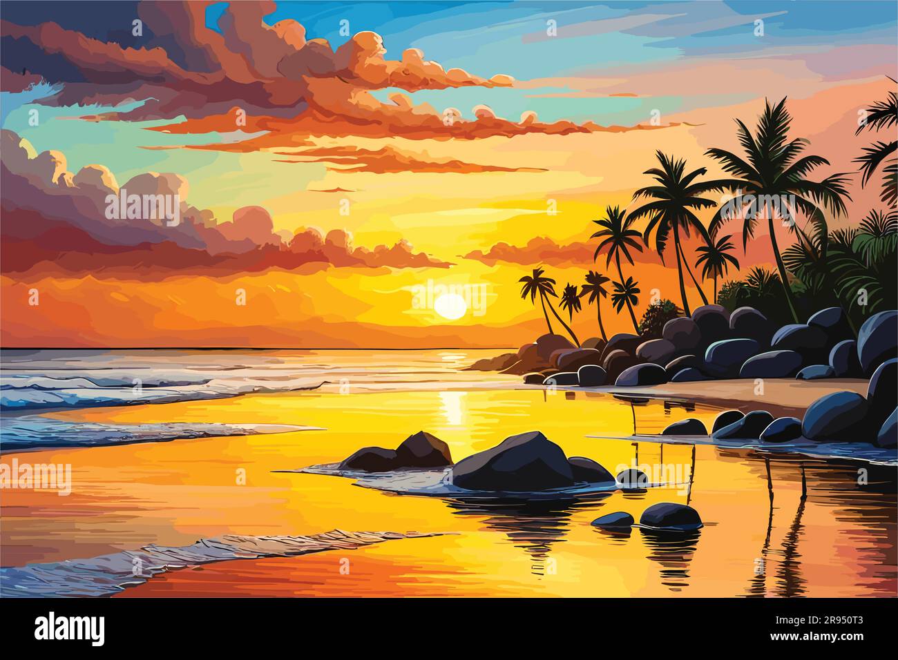 Colorful Beach Sunset Painting