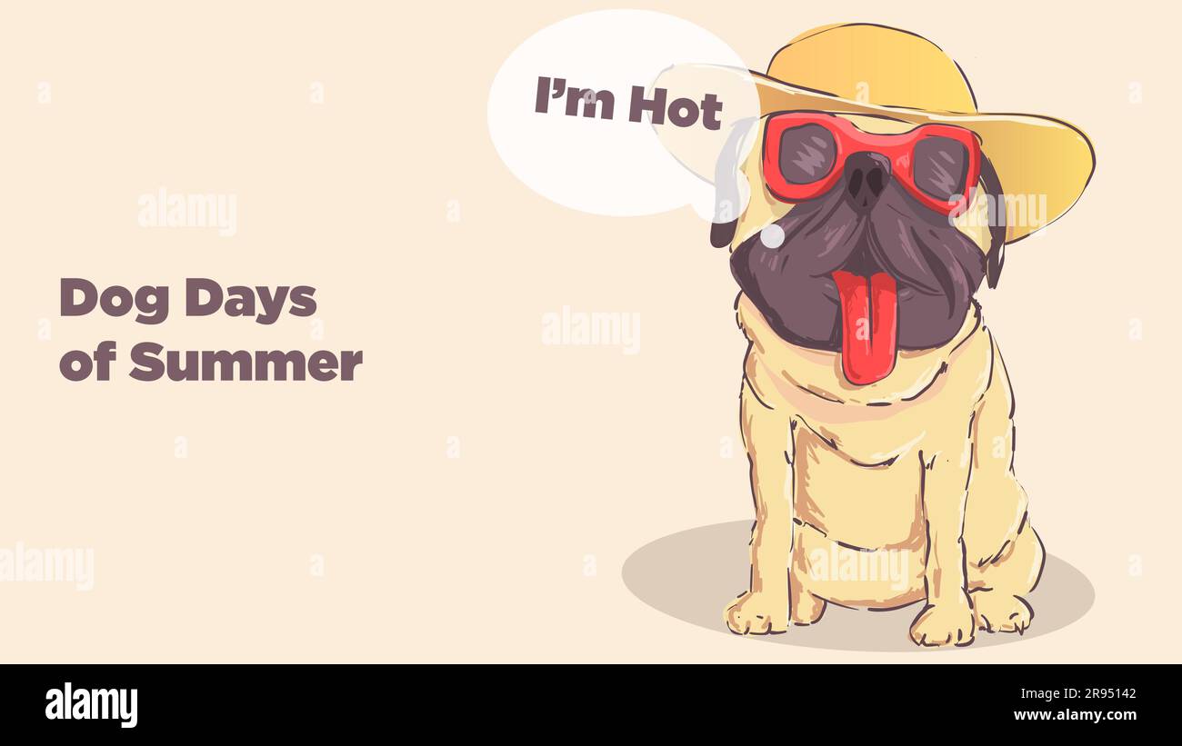 dog days of summer. pug wear sunglass and summer hat. vector ...