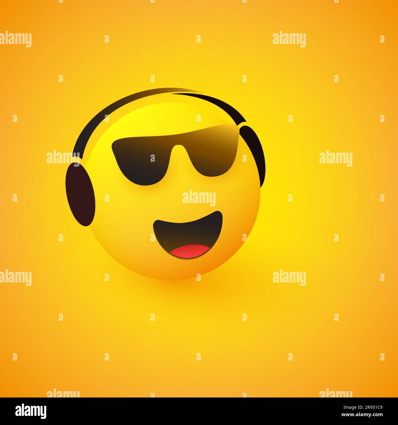 Smiling Emoticon, Face With Sunglasses and Headphones on Yellow ...