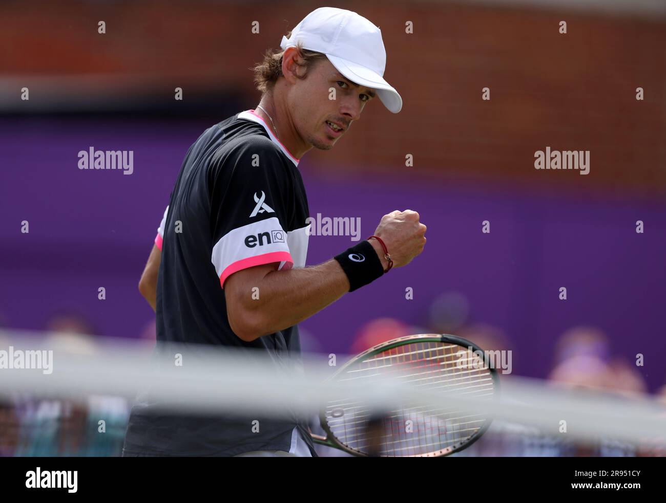 Australia's Alex de Minaur celebrates winning a point during the Men's ...