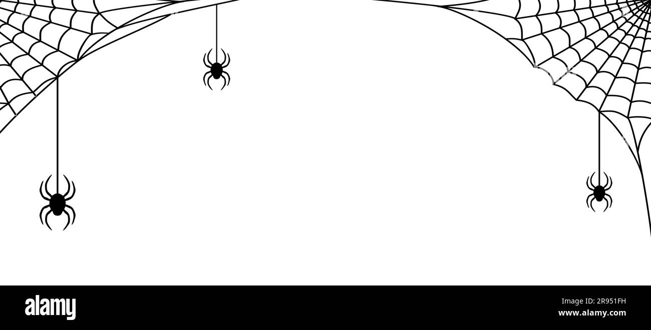 Black cobweb with spiders on a white background. Halloween frame Stock ...