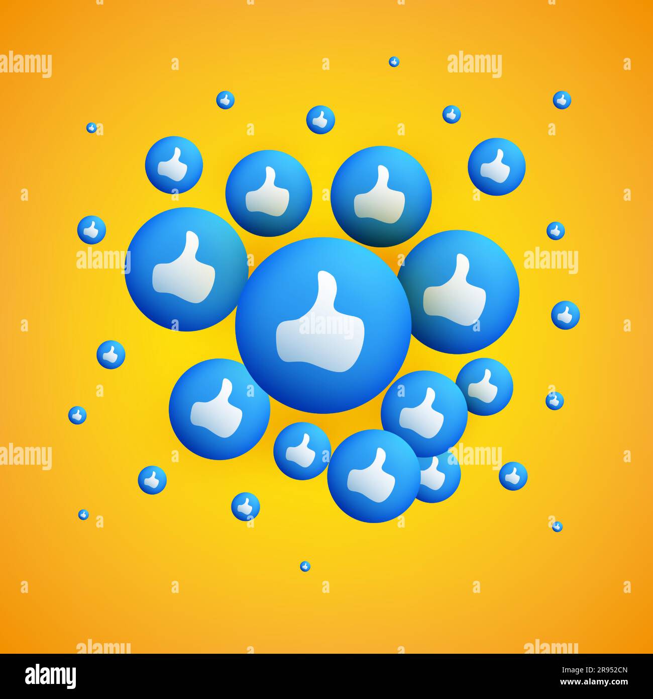 Lots of Like Buttons, Thumbs Up Signs on Yellow Background - Emoticon ...