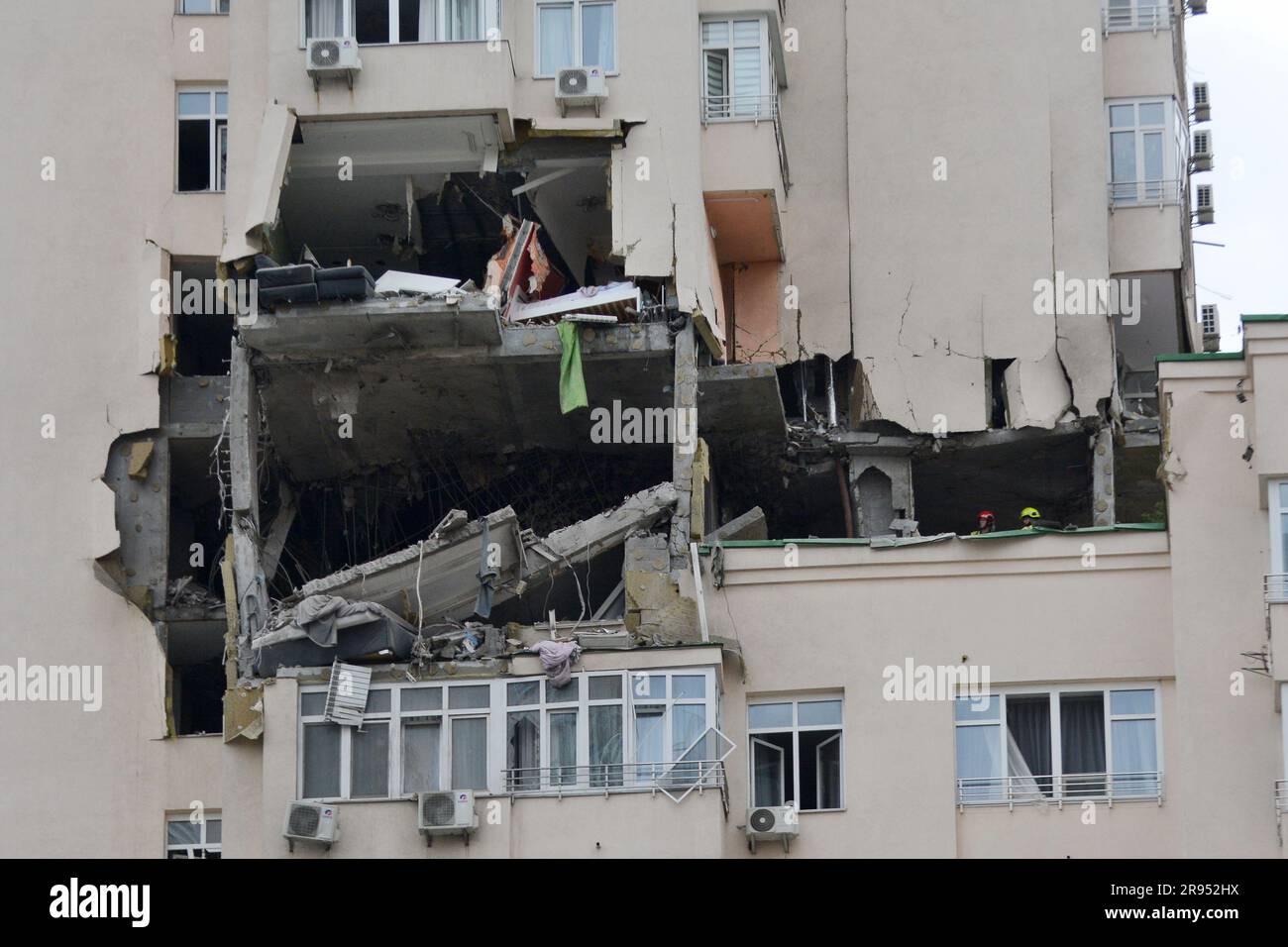 Kyiv, Ukraine. 24th June, 2023. View of a damaged apartment building by ...