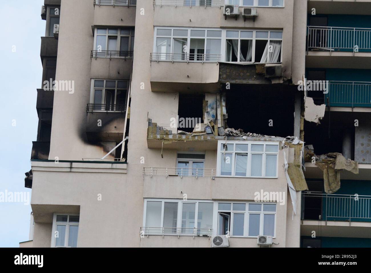 Kyiv, Ukraine. 24th June, 2023. View of a damaged apartment building by ...