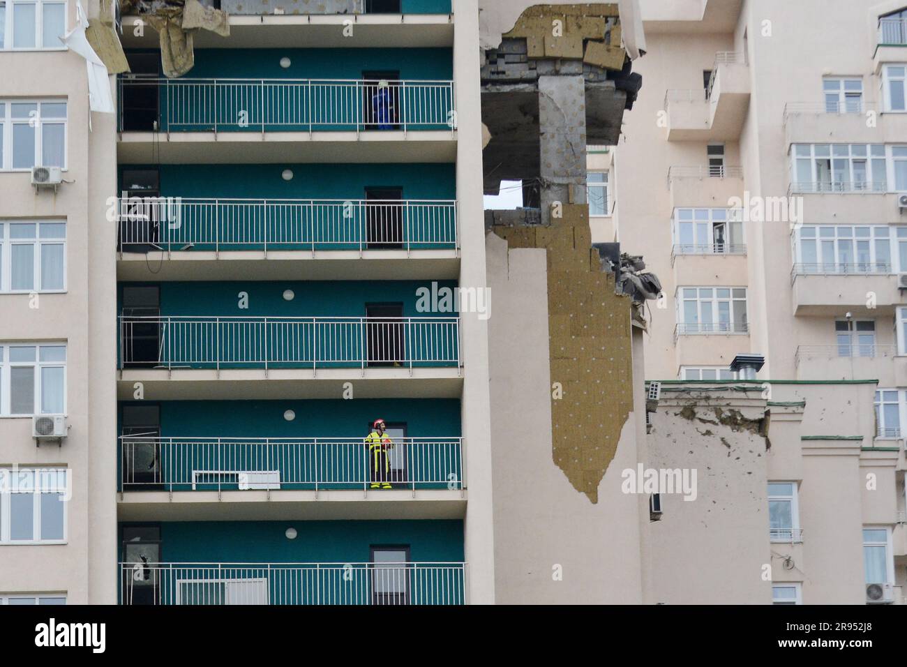 Kyiv, Ukraine. 24th June, 2023. View of a damaged apartment building by ...