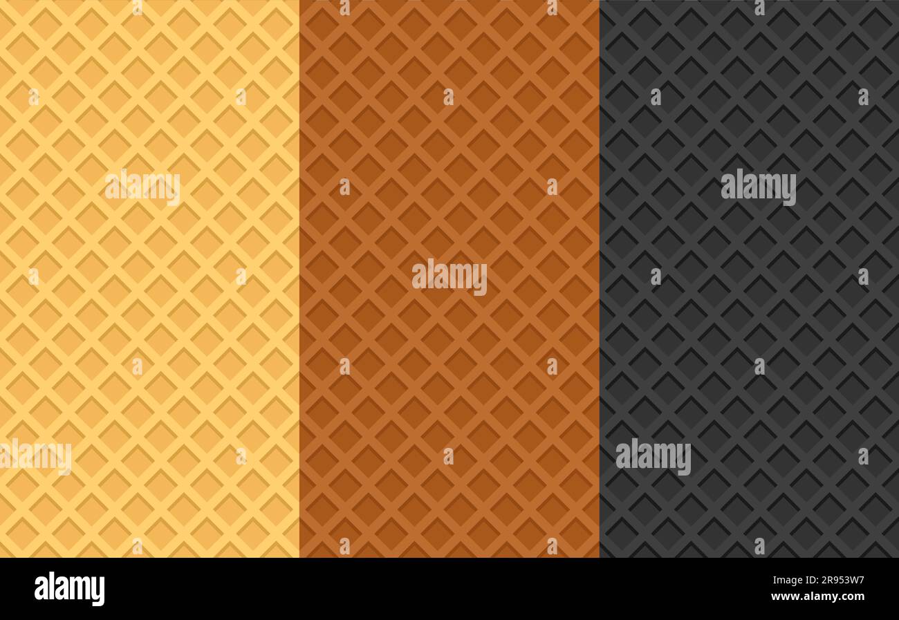 Waffle textures set. Yellow, brown and black waffle backgrounds. Flat ...
