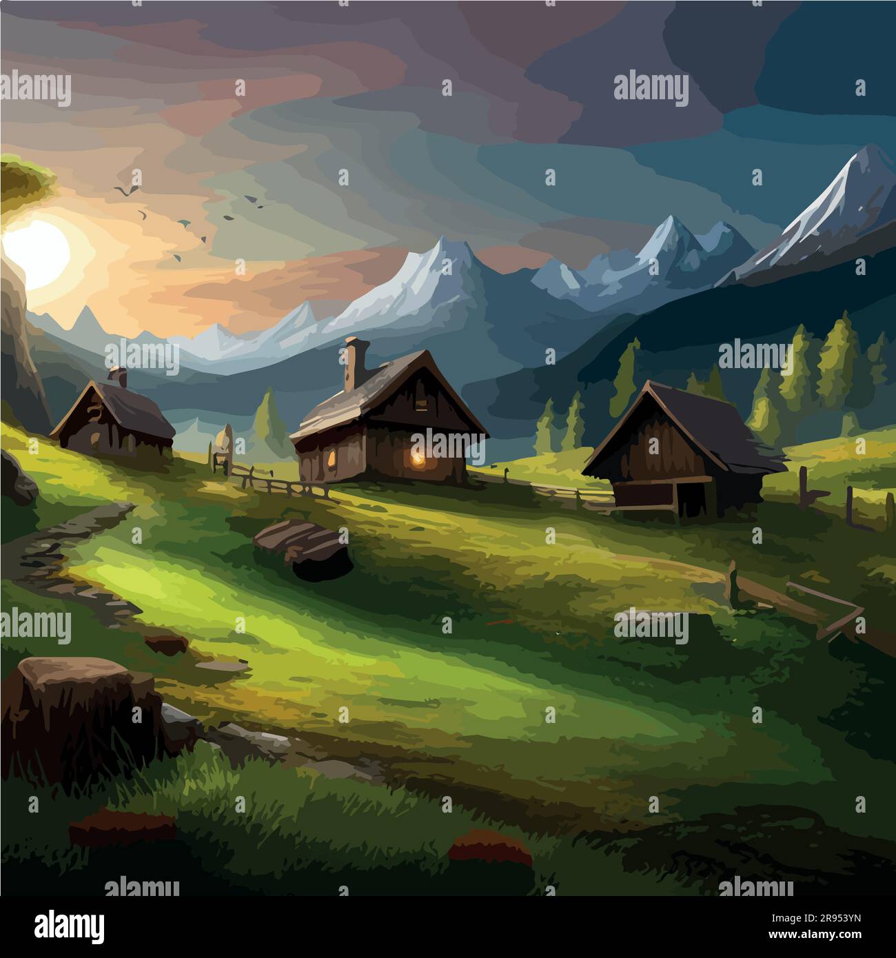Swiss alps panorama Stock Vector Images - Alamy