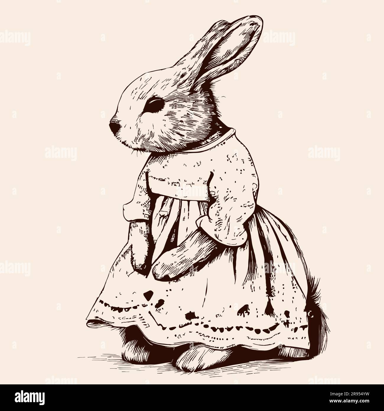 Rabbit in vintage dress sketch hand drawn in doodle style illustration ...