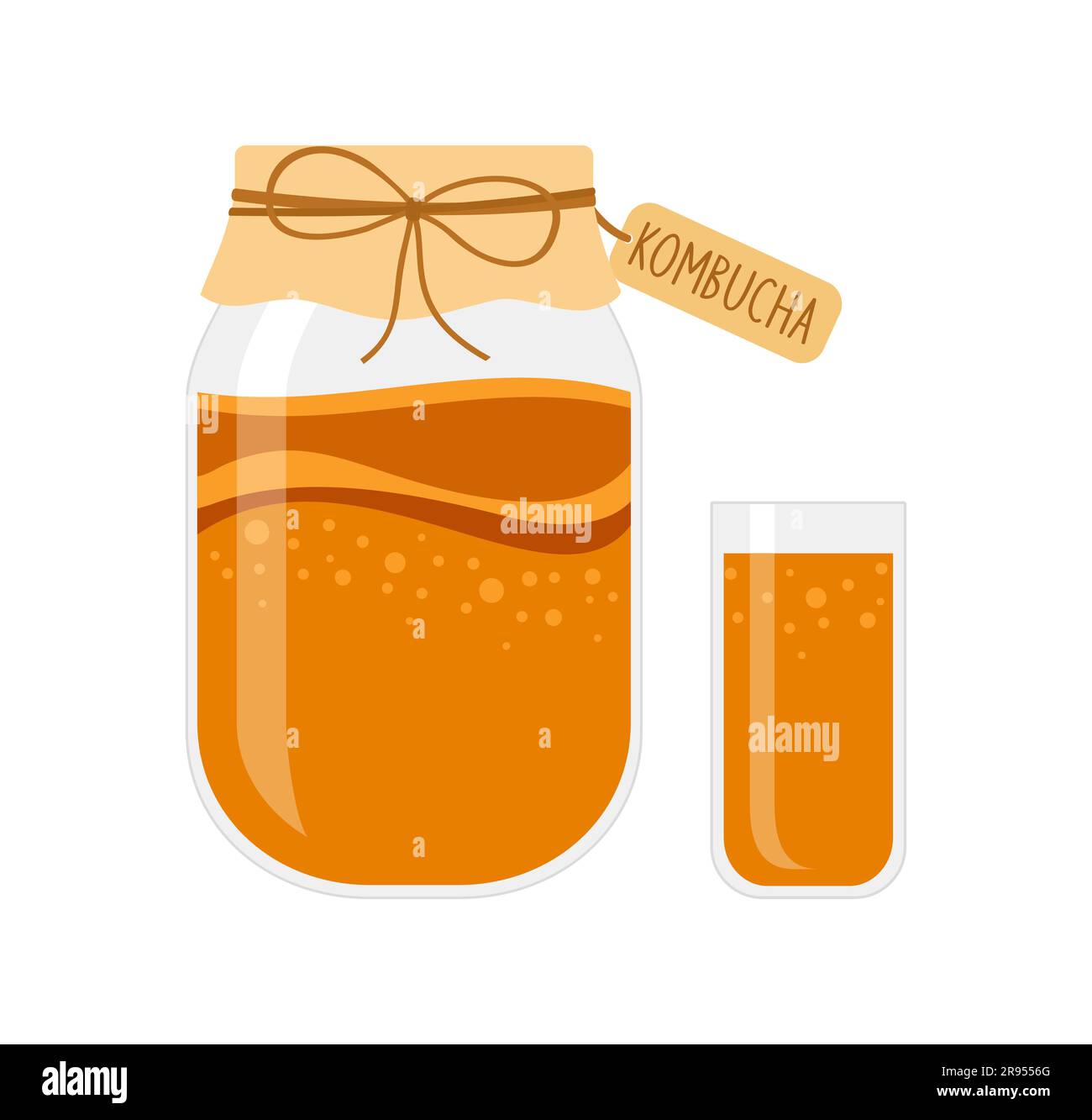 Jar and glass of homemade kombucha tea on a white background Stock ...