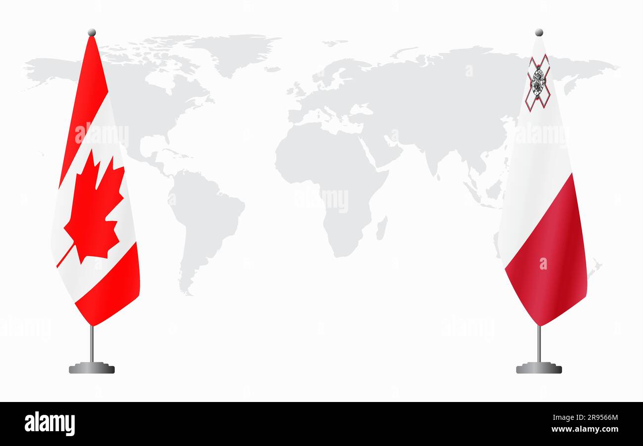 Canada and Malta flags for official meeting against background of world ...