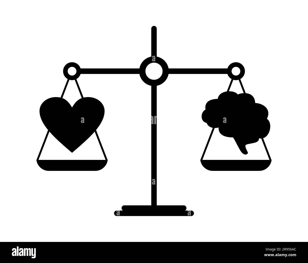 Heart and brain on scales. Balance of emotions and mind. Black and ...