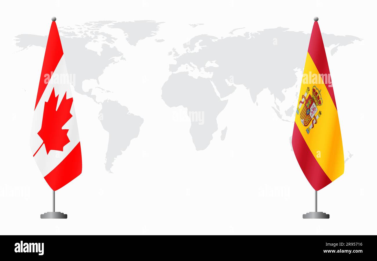 Canada and Spain flags for official meeting against background of world ...