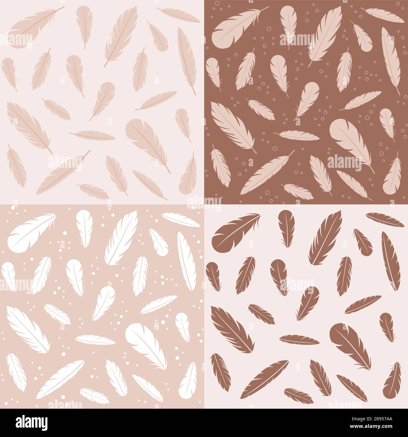 Set of seamless patterns with feathers in beige and brown colors ...