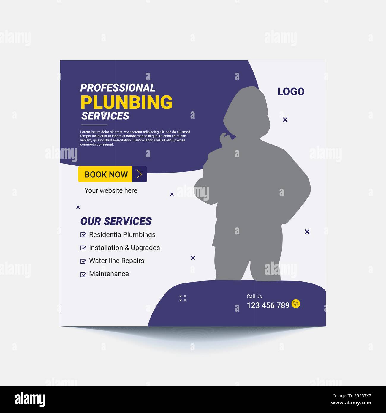 Plumbing service social media post template, plumber expert banner ...