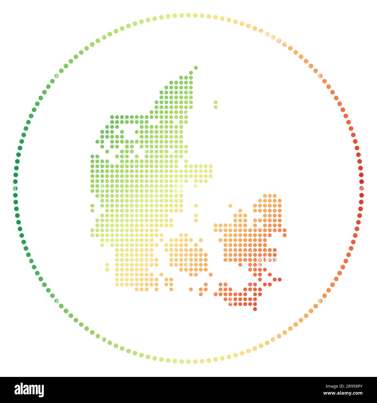 Denmark digital badge. Dotted style map of Denmark in circle. Tech icon ...