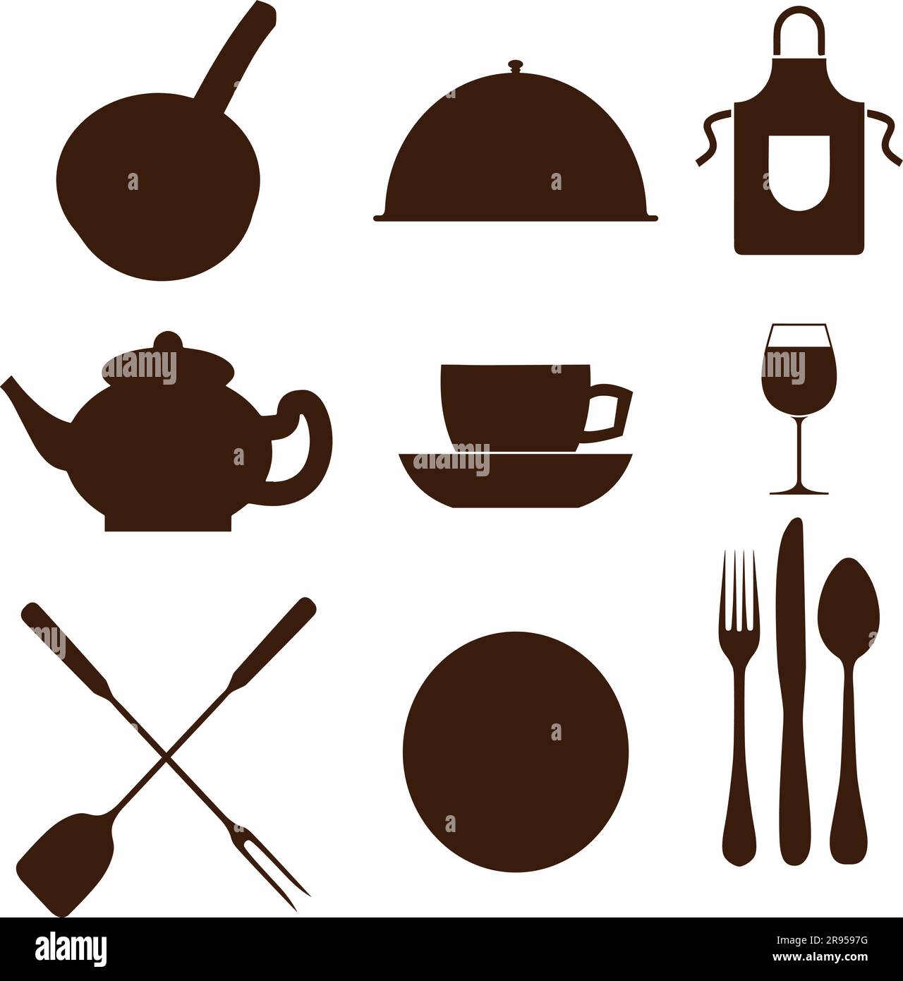 silhouette drawn set kitchen objects and elements Stock Vector Image ...