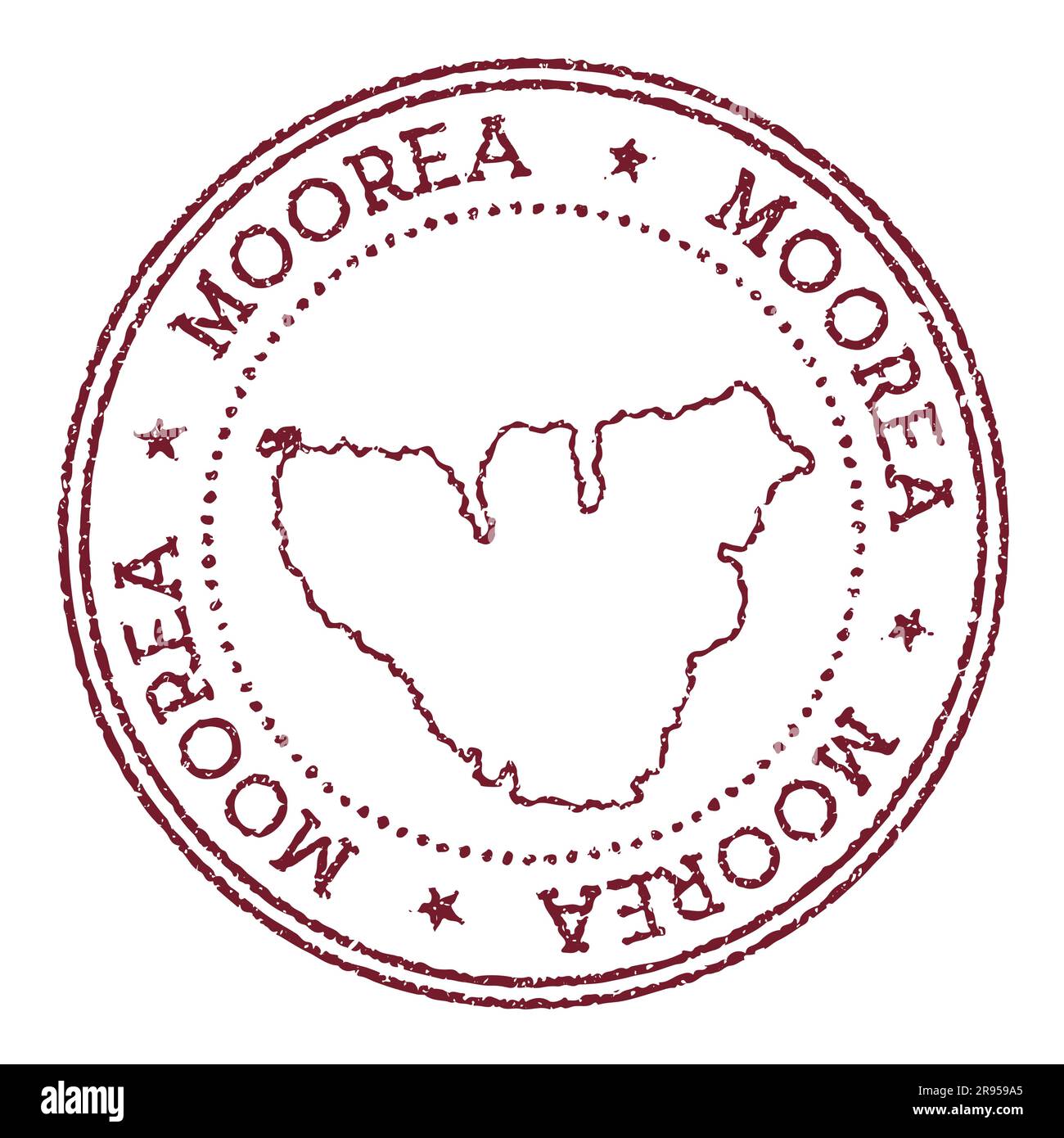 Moorea round rubber stamp with island map. Vintage red passport stamp ...