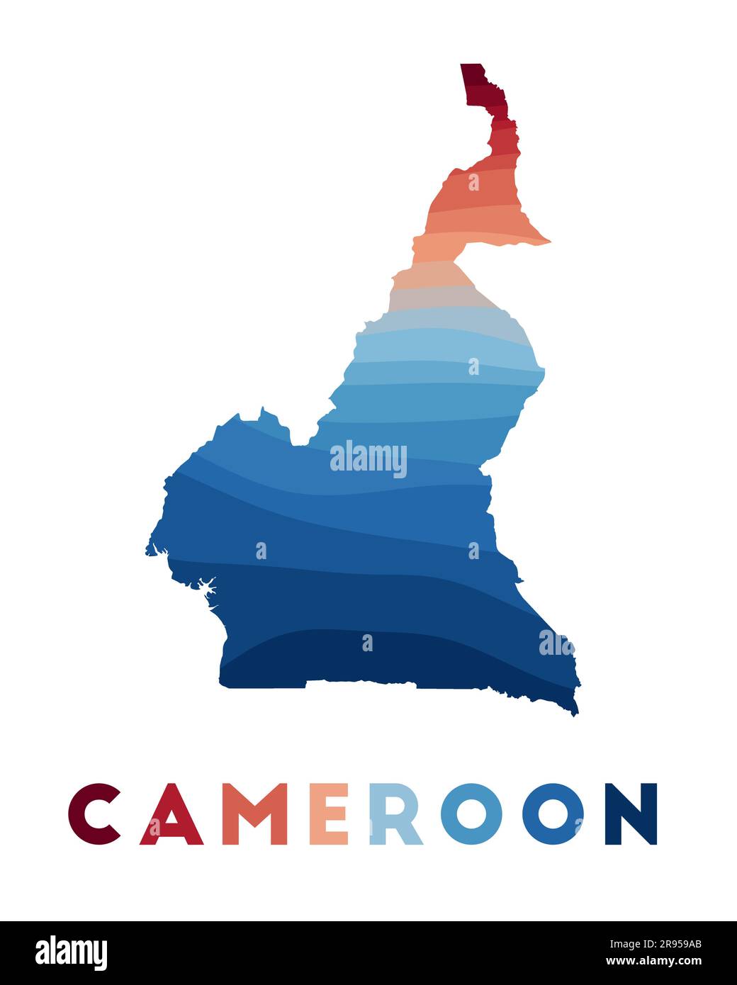 Cameroon map. Map of the country with beautiful geometric waves in red ...