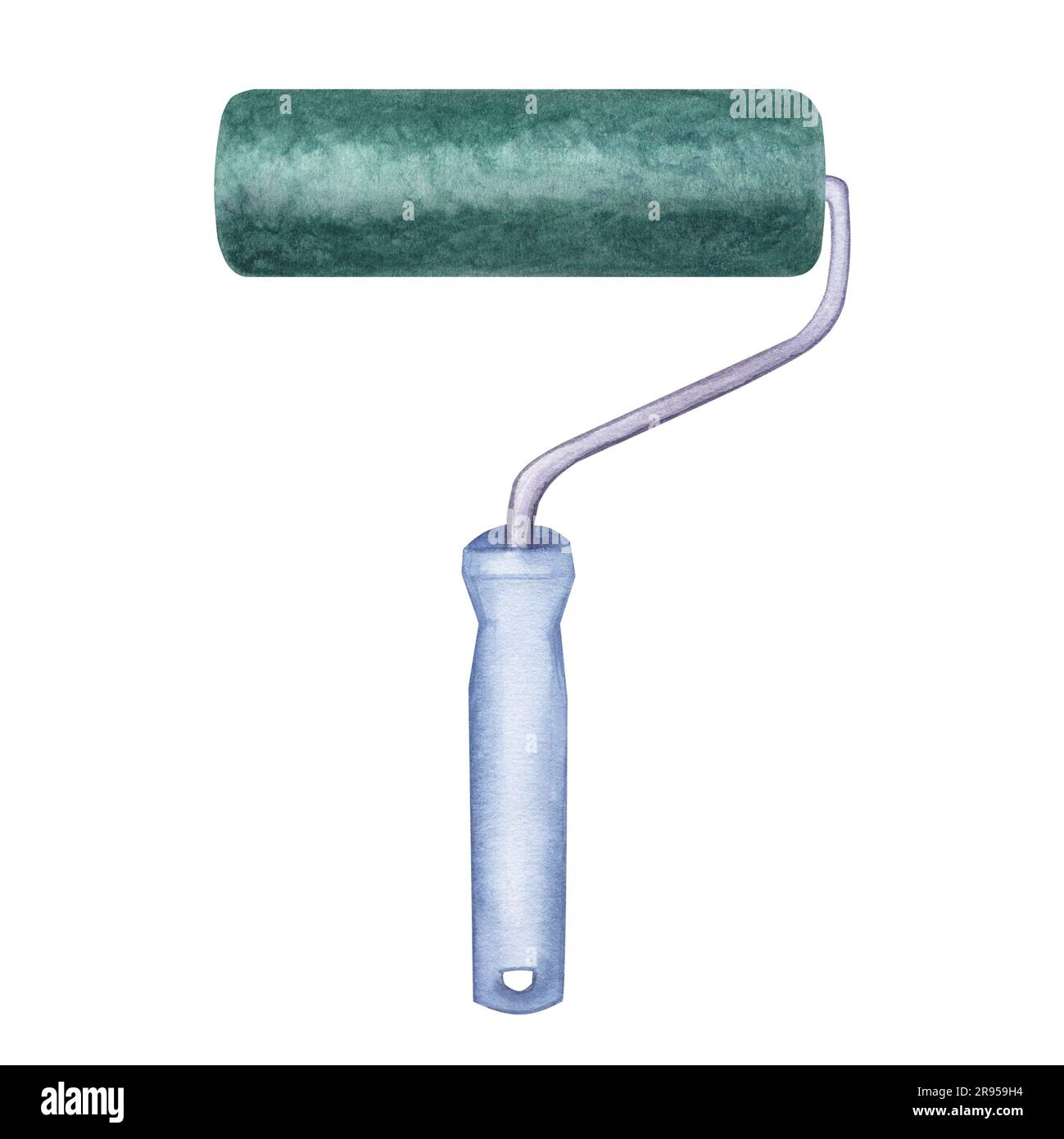 Paint roller, blue handle, repair tool, green color. Decorating and ...