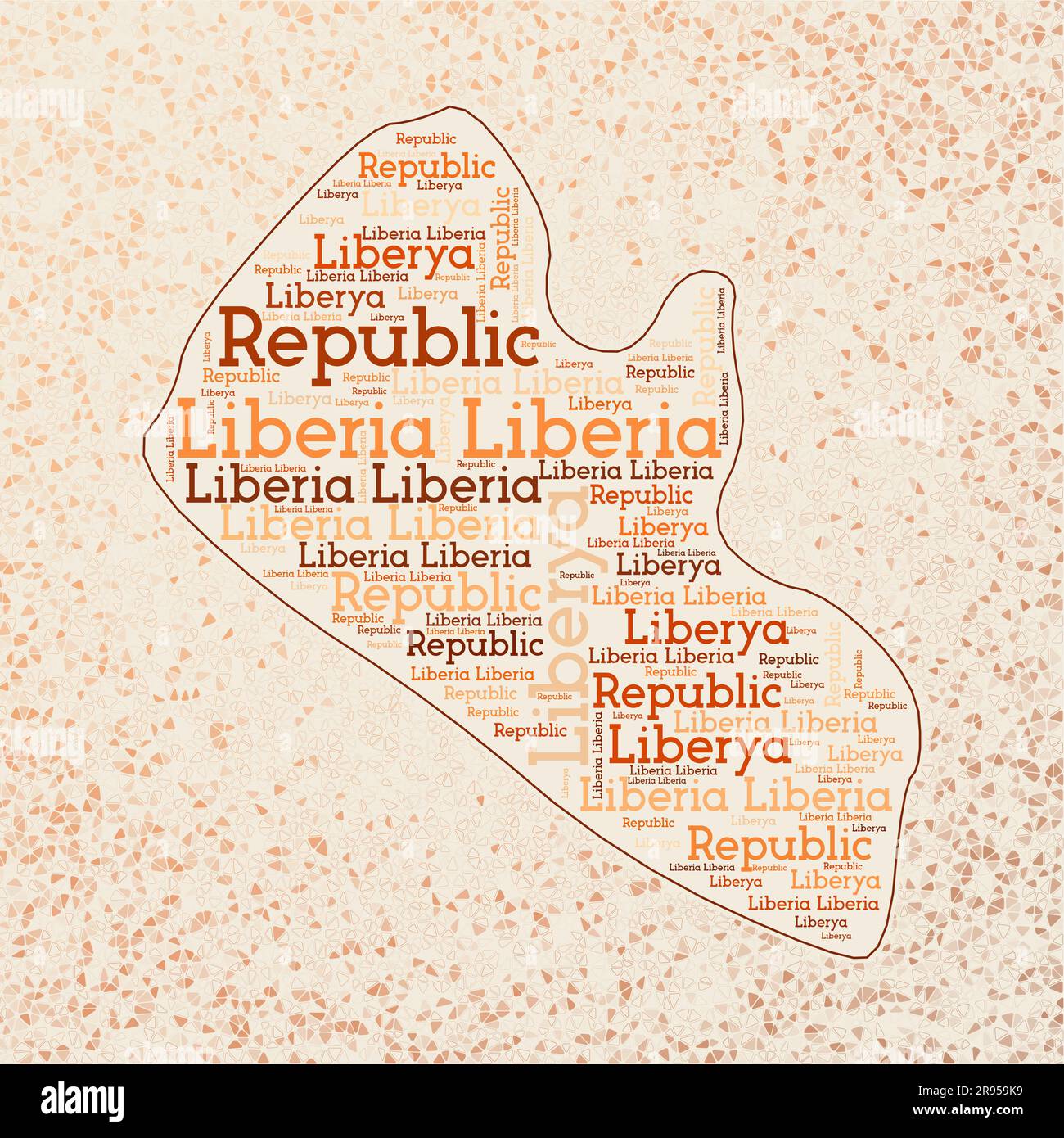 Liberia shape with country names word cloud in multiple languages ...