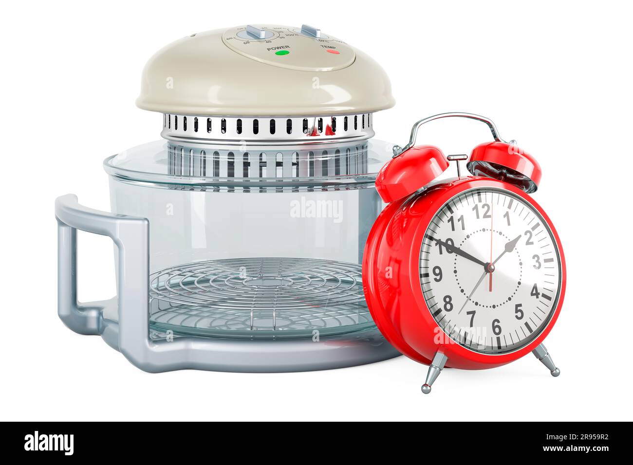 Air fryer oven with alarm clock, 3D rendering isolated on white ...
