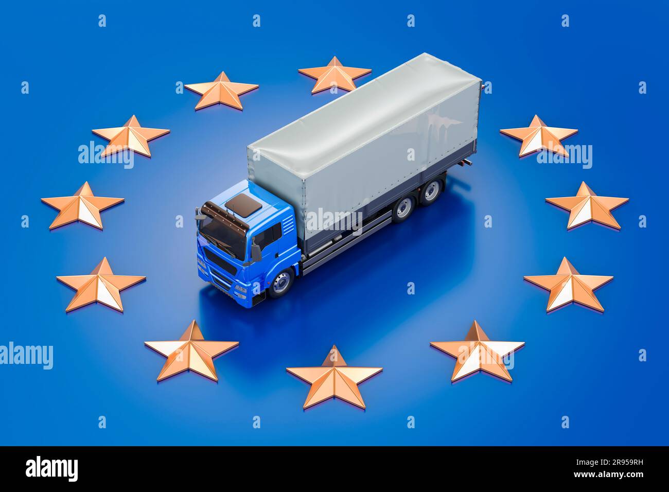 Truck on the European Union flag. Cargo Delivery in the EU concept, 3D ...
