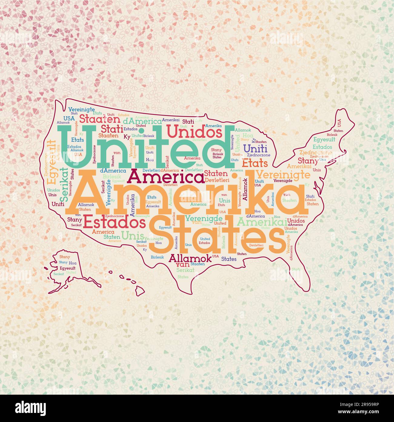 USA shape whith country names word cloud in multiple languages. USA ...