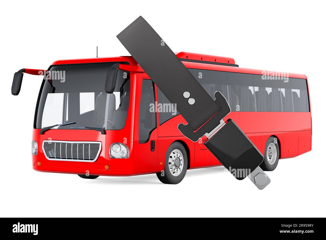 Passenger Transportation Insurance concept. Bus with safety belt, 3D ...