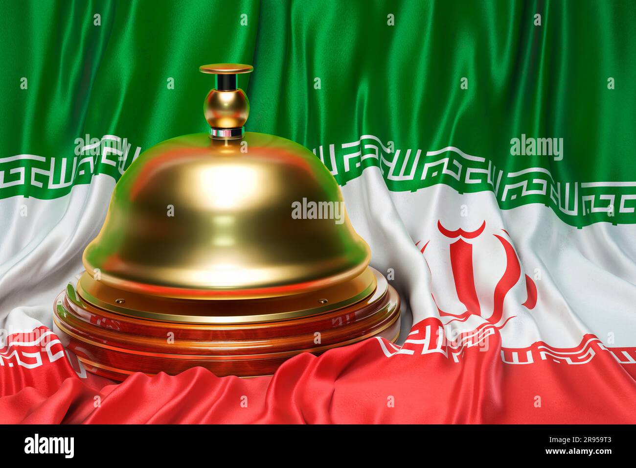Reception bell on the Iranian flag backdrop, 3D rendering Stock Photo ...