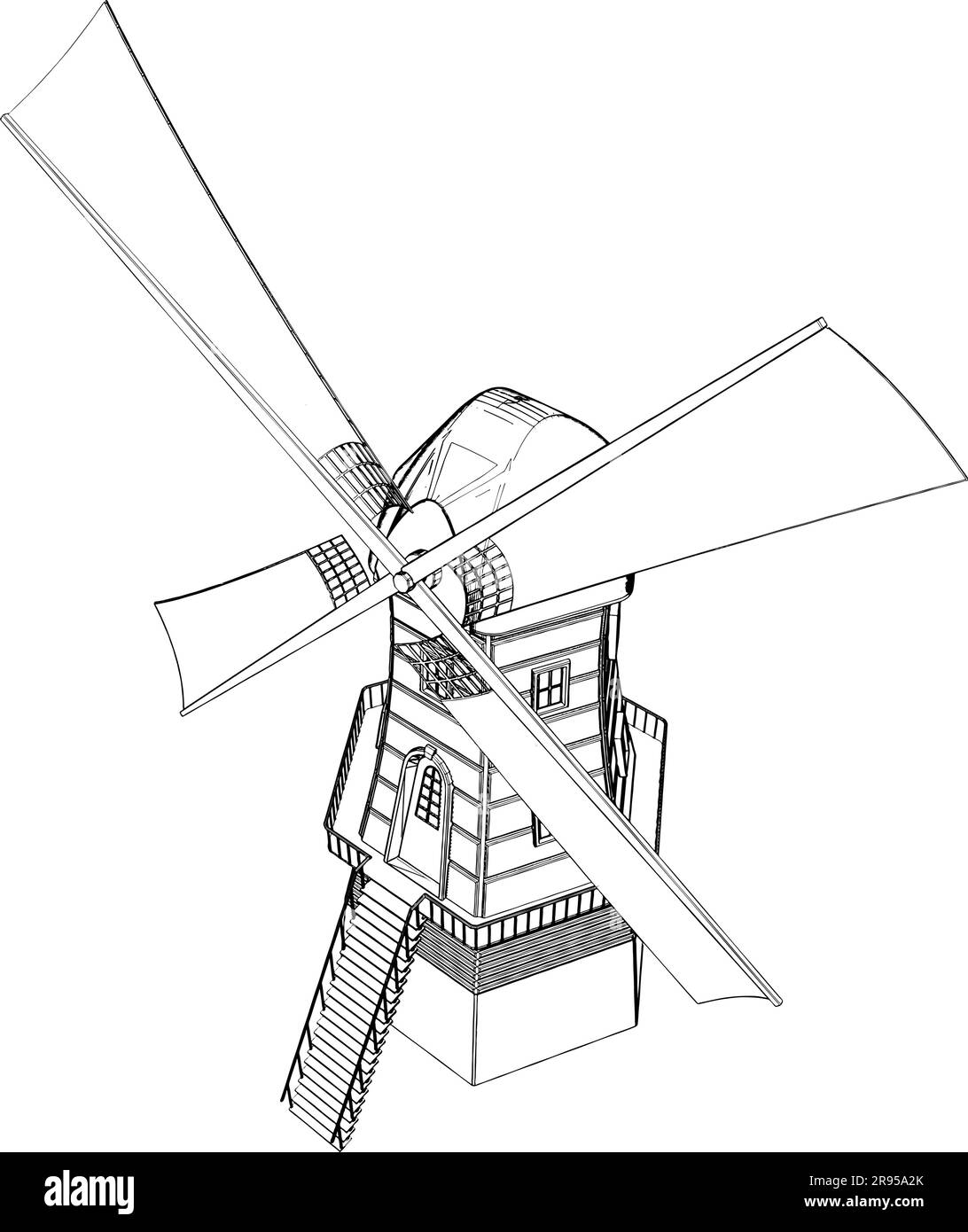 Antique Windmill Vector. Illustration Isolated On White Background. A ...