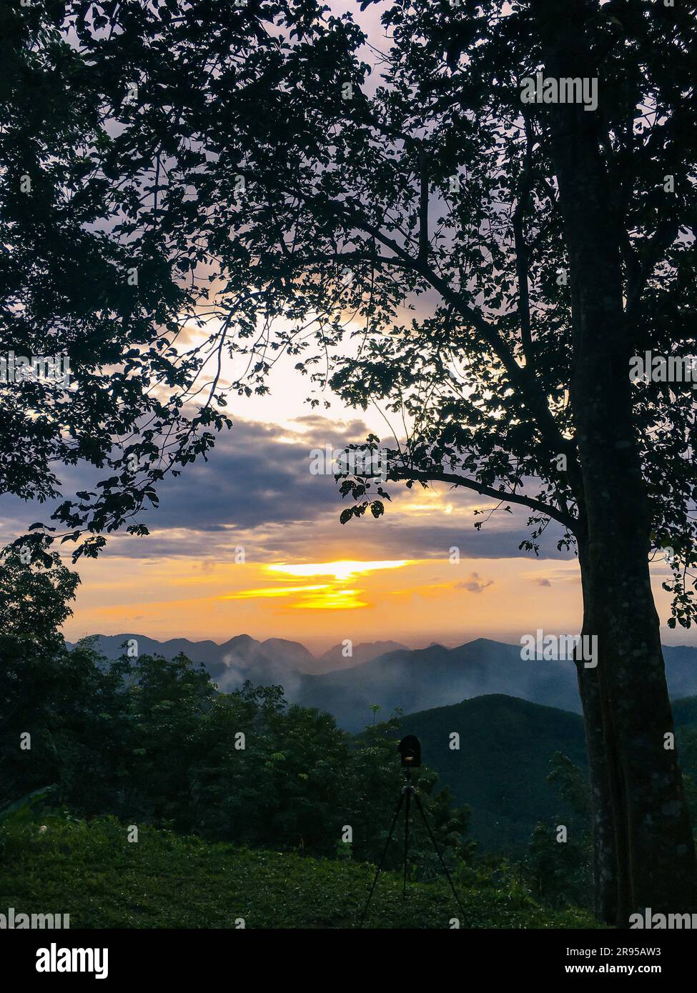 Beautiful of cloud sky colorful sunset and view on mountain in twilight ...