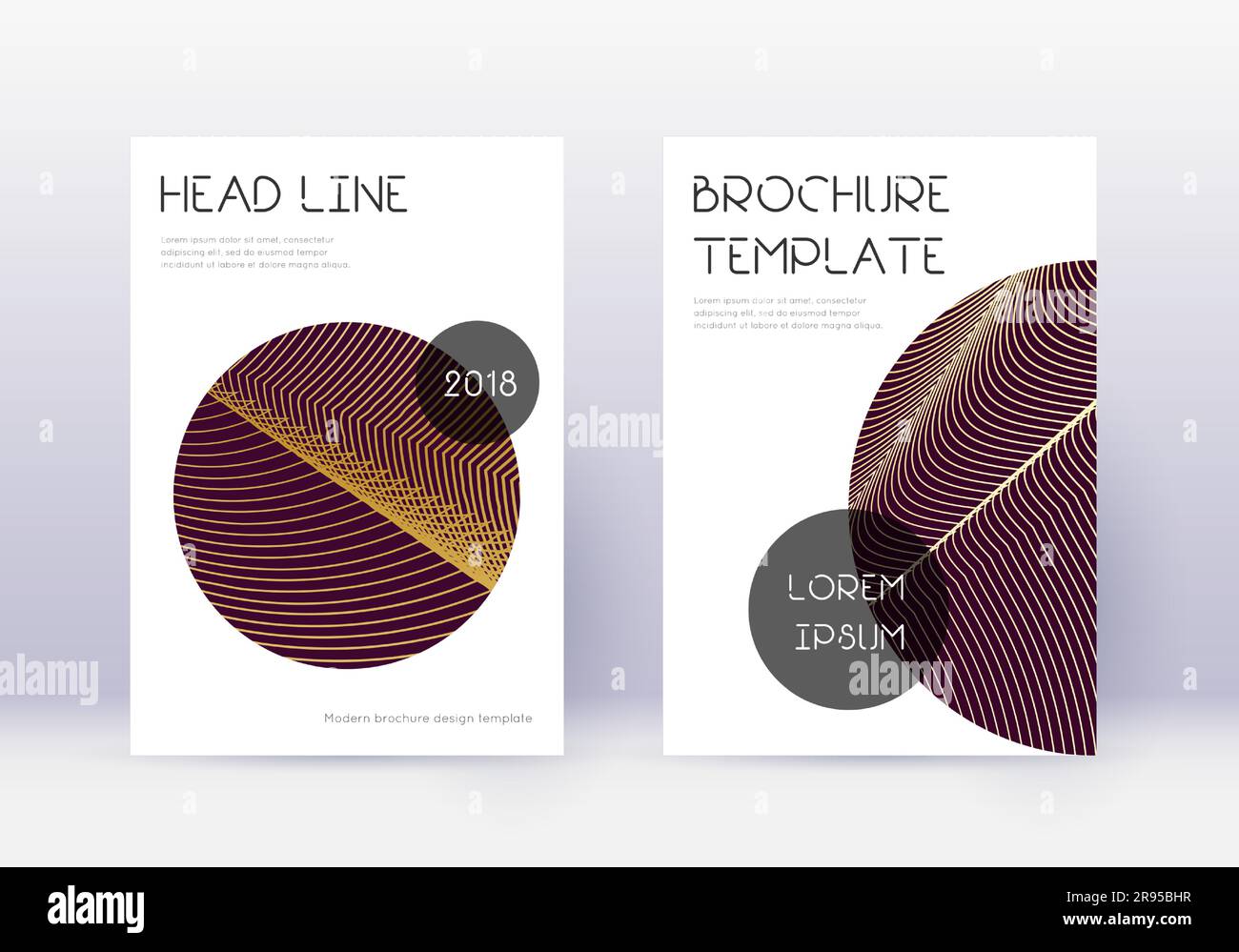 Trendy cover design template set. Gold abstract lines on maroon ...